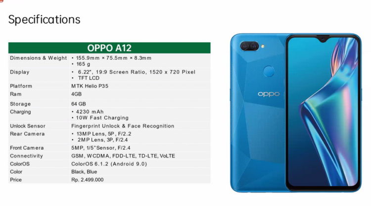 Spesifikasi dan Harga OPPO A12 | Pemmzchannel